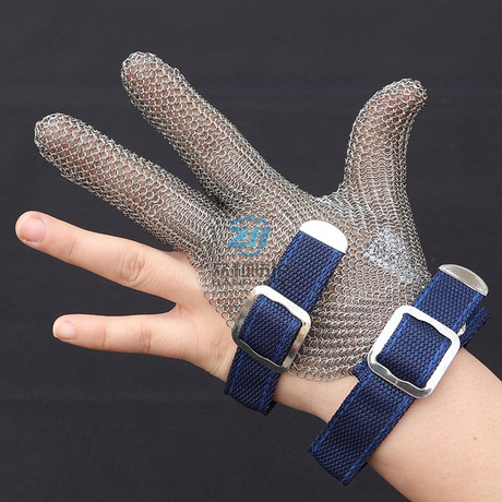 3101- Three Finger Stainless Steel Mesh Chainmail Glove With Textile ...